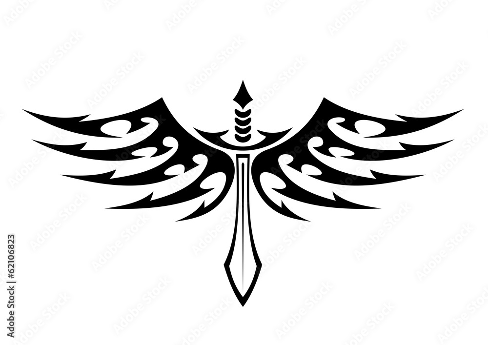 Winged sword tattoo with barbed feathers Stock Vector | Adobe Stock