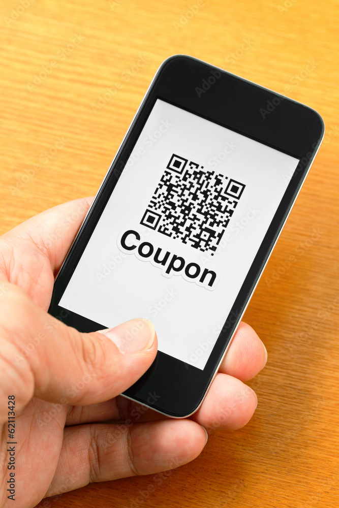 QR code coupon on mobile Stock Photo | Adobe Stock