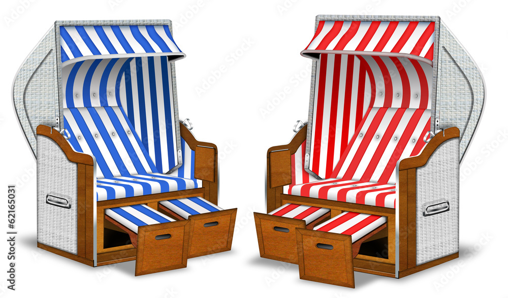 Strandkörbe rot, blau, weiß freigestellt Stock Illustration | Adobe Stock