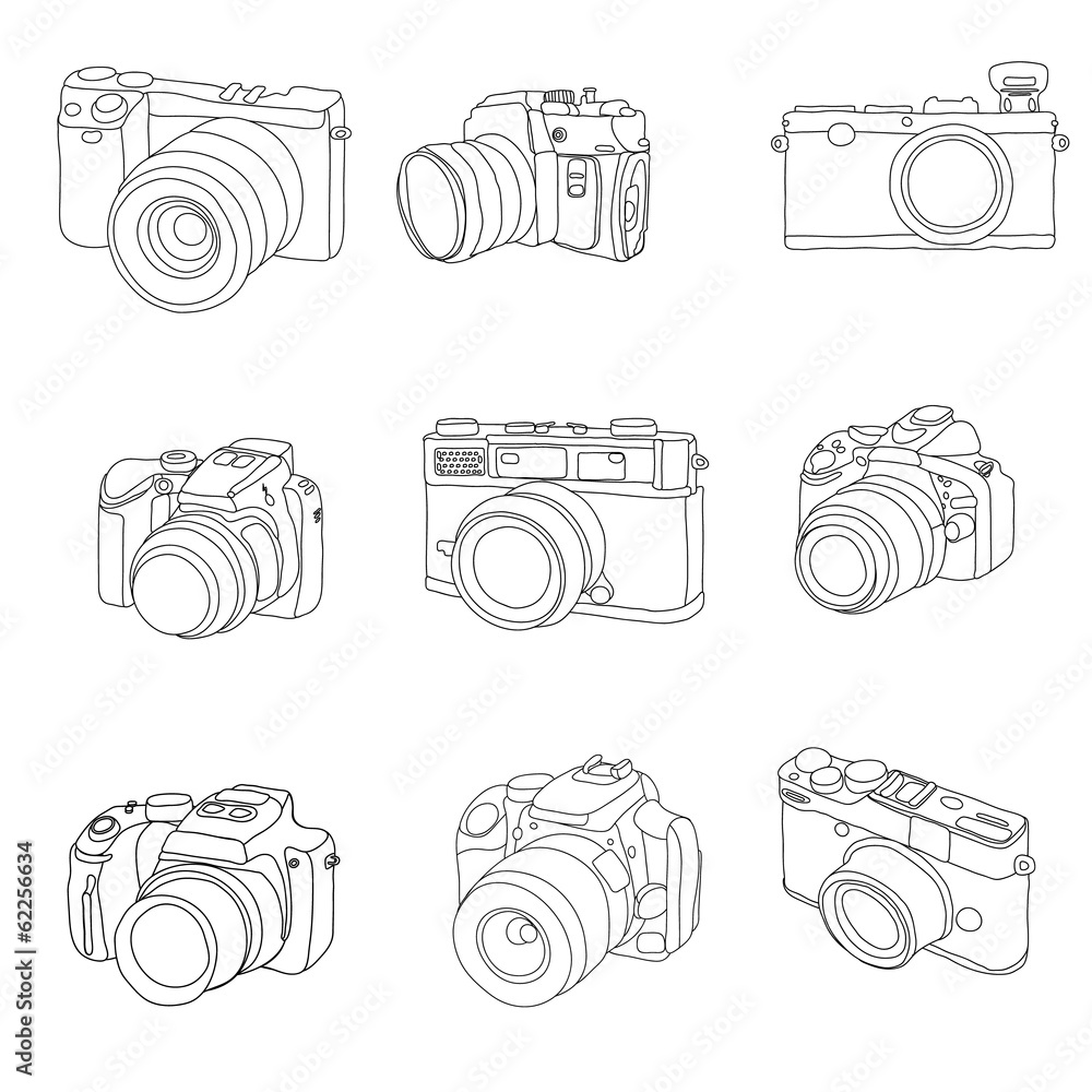 Hand Drawn Set of Vector Cameras Stock Vector | Adobe Stock