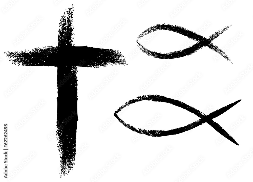 Cross and fish, illustration of Christianity symbols. Stock Vector ...