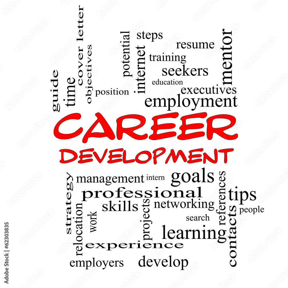 Career Development Word Cloud Concept in red caps Stock Illustration ...