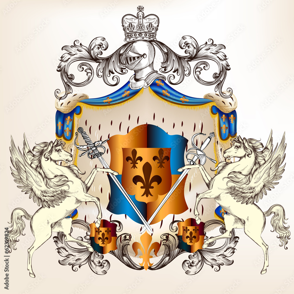 Heraldic design with coat of arms, shield and horses Stock Vector ...