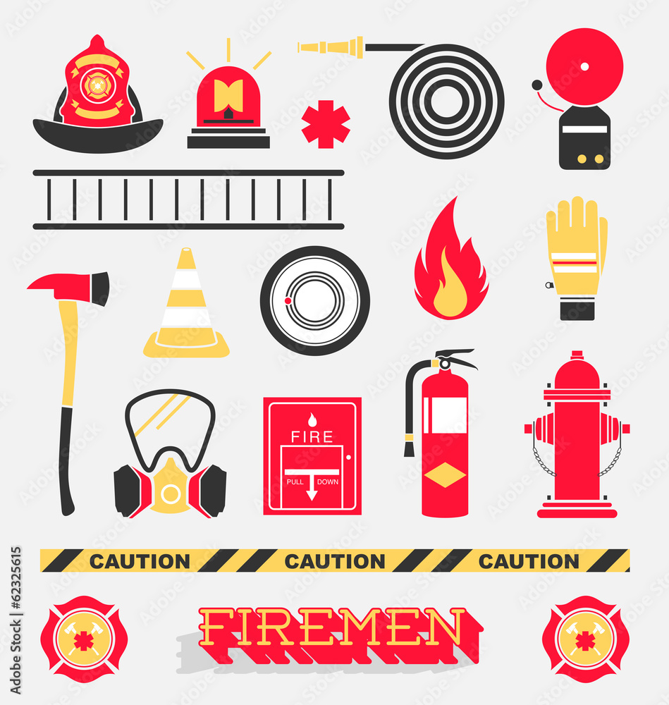 Vector Set: Firefighter Flat Icons and Symbols Stock Vector | Adobe Stock
