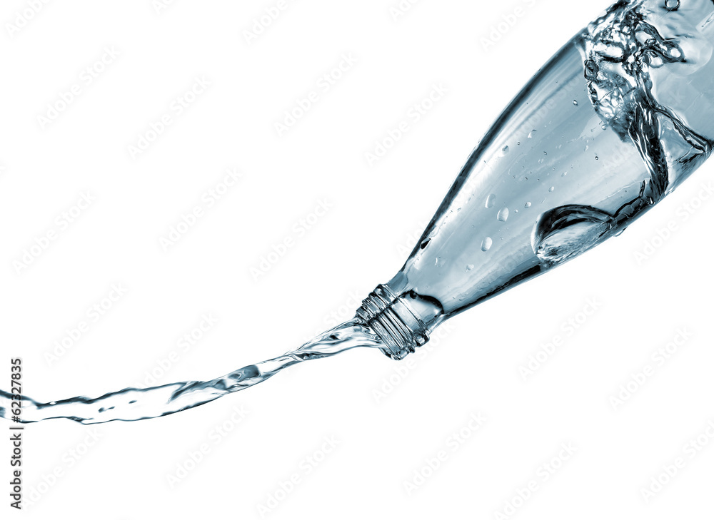 Glass bottle pouring water isolated on white Stock Photo | Adobe Stock