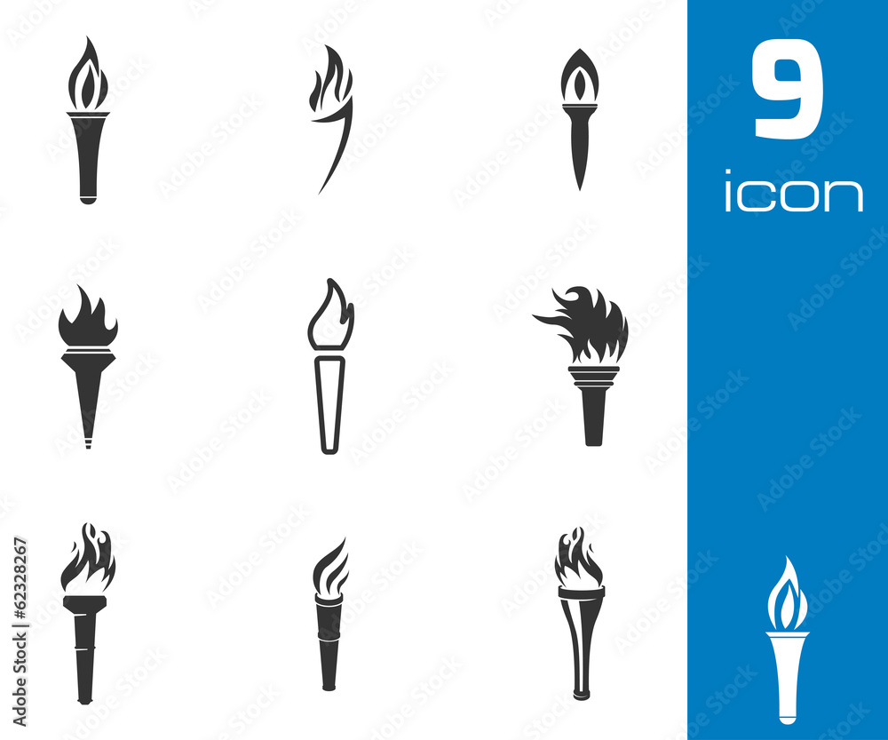 Vector black torch icons set Stock Vector | Adobe Stock