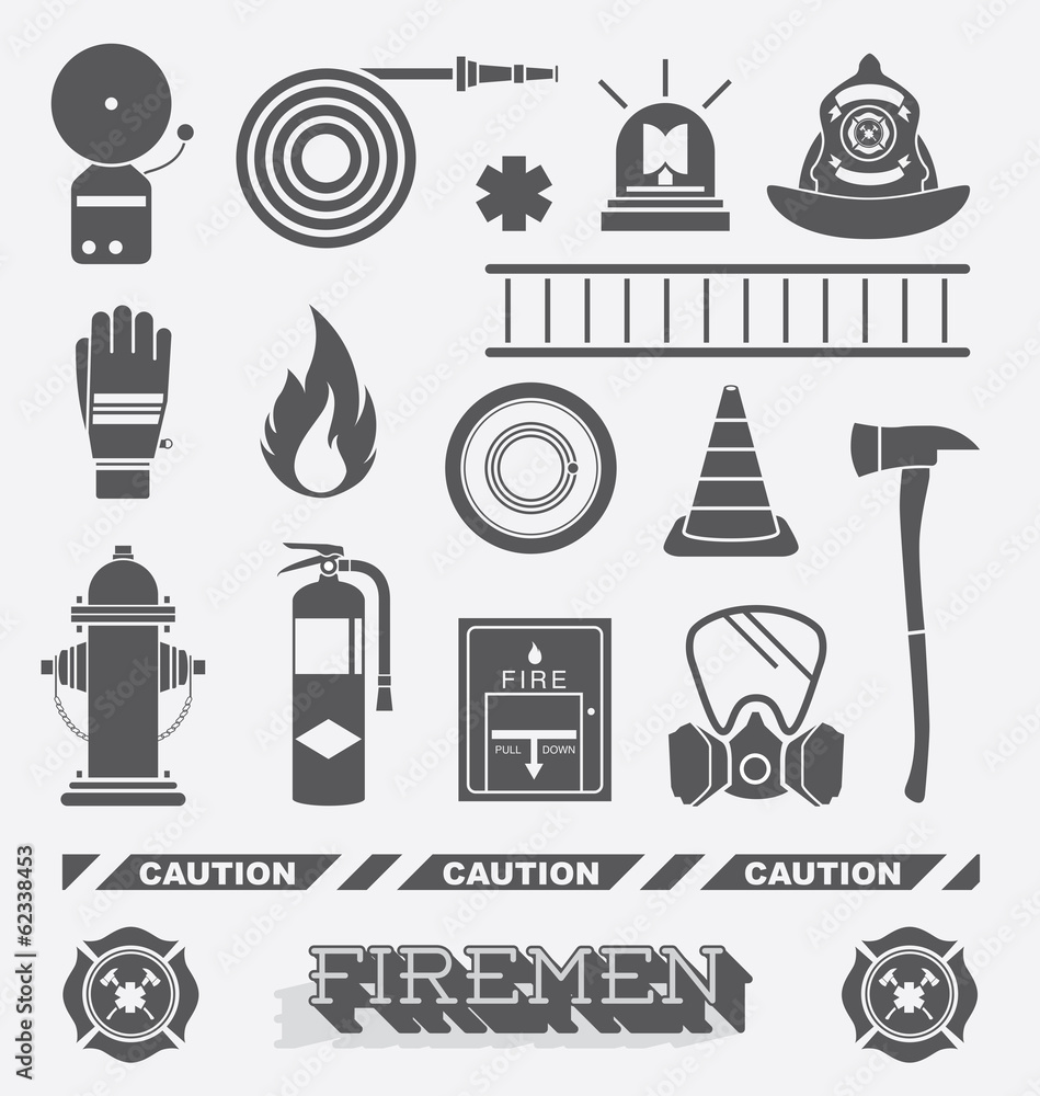 Vector Set: Firefighter Flat Icons and Symbols Stock Vector | Adobe Stock