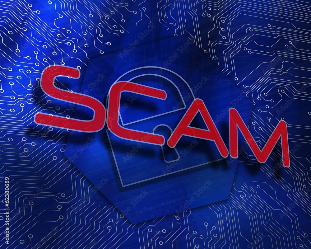 Scam against lock graphic on blue background Stock Illustration | Adobe ...