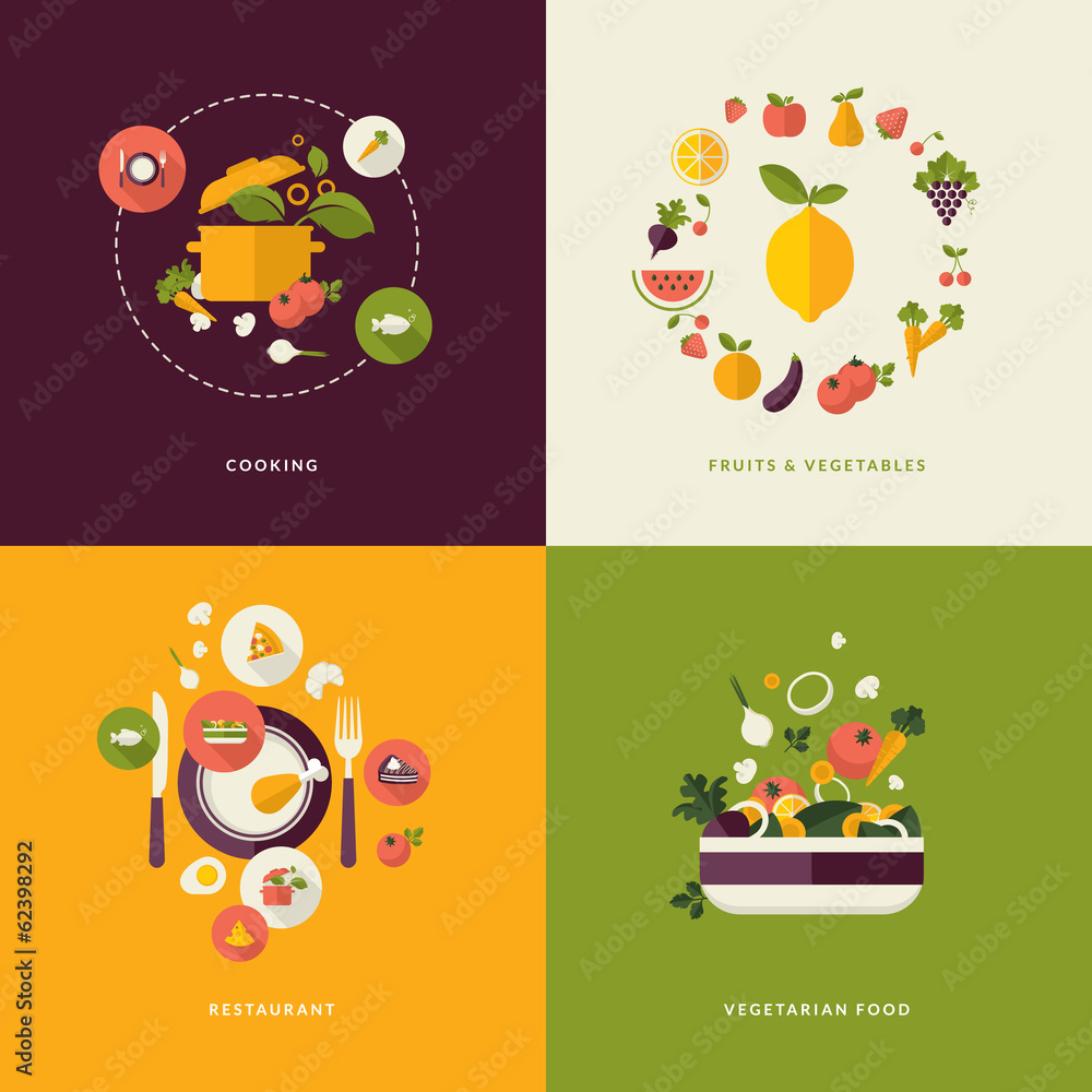 Set of flat design concept icons for food and restaurant Stock Vector ...