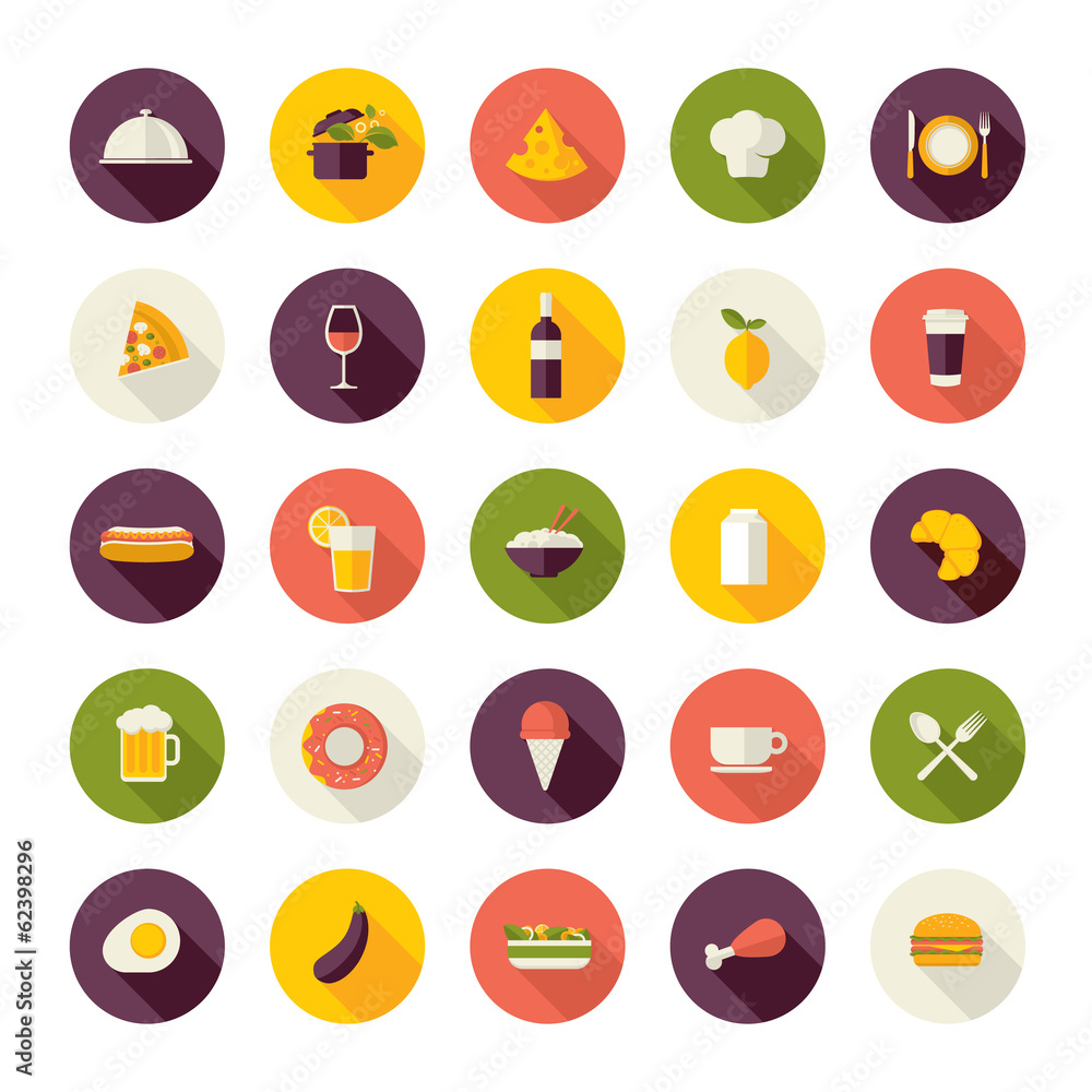 Set of flat design icons for restaurant, food and drink Stock Vector ...