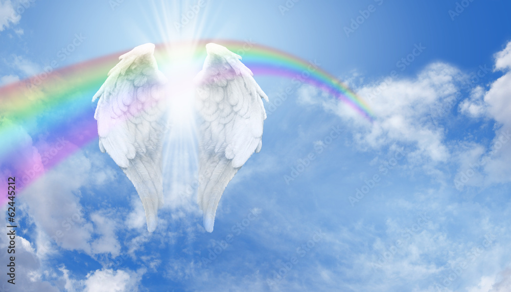 Rainbow Angel Wings in the clouds Banner Stock Illustration | Adobe Stock