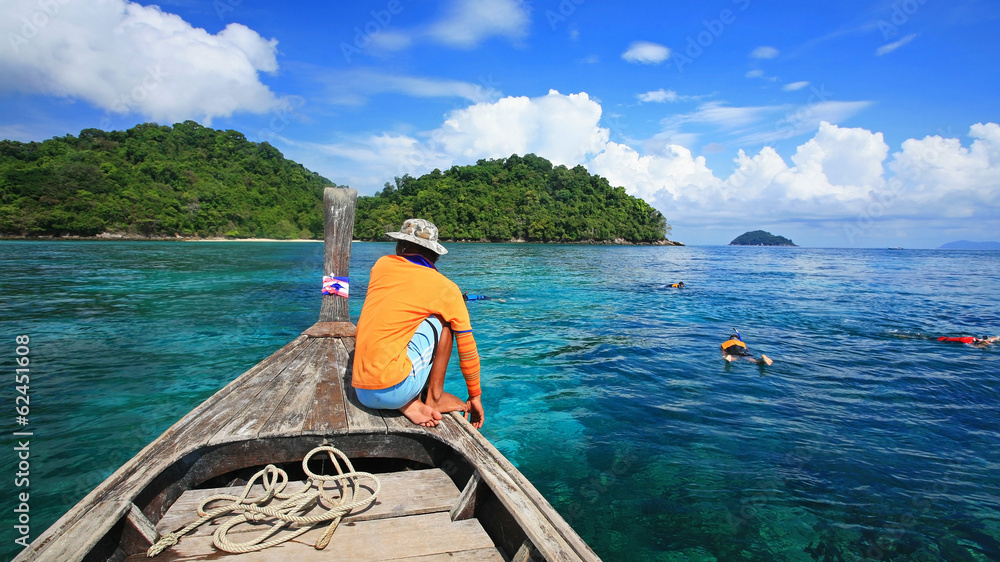 snorkeling spot at transparent crystal sea in Koh Surin Stock Photo ...
