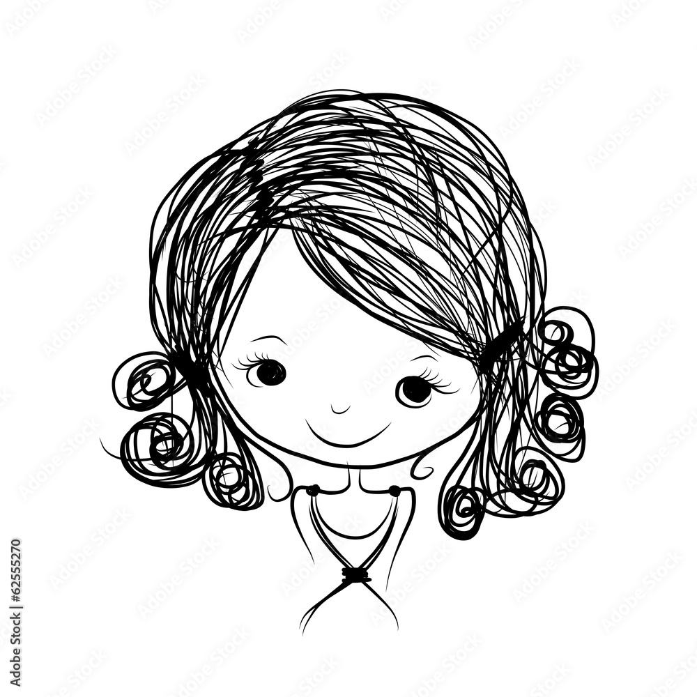 Cute girl smiling, sketch for your design Stock Vector | Adobe Stock