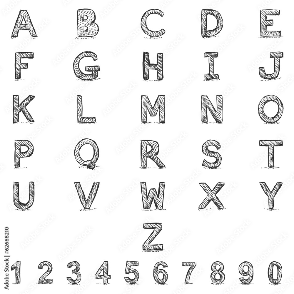 Vector Sketch Alphabet with Numbers Stock Vector | Adobe Stock