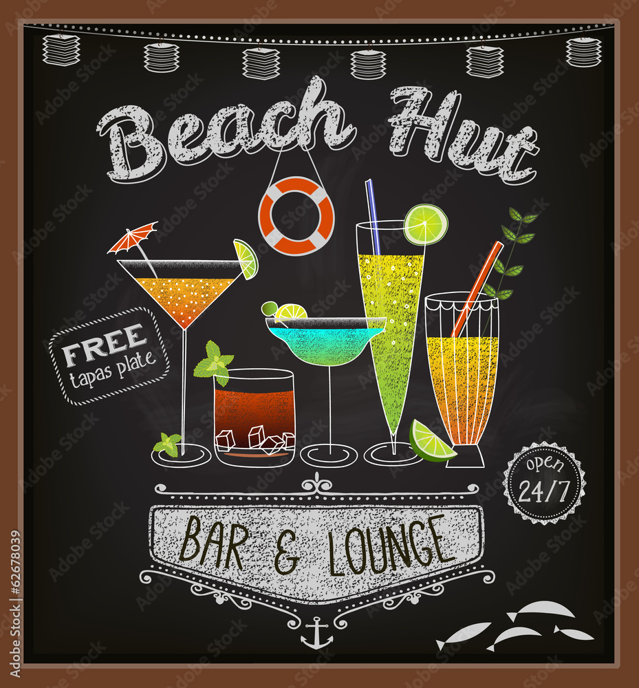 Chalkboard Beach Bar Poster Stock Vector | Adobe Stock