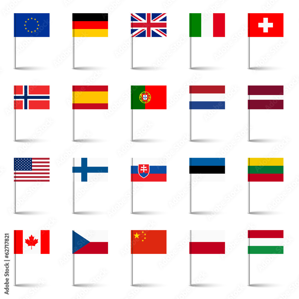 Länderflaggen - Stecknadeln Set 01 Stock-Vektorgrafik | Adobe Stock