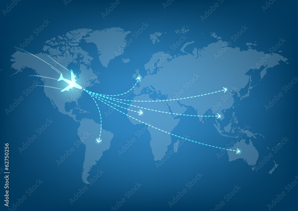 vector world travel map with airplanes Stock Vector | Adobe Stock