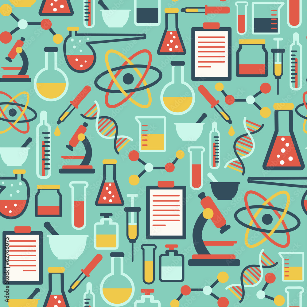 seamless pattern with flat science icons Stock Vector | Adobe Stock