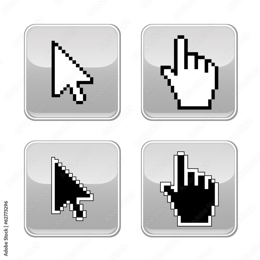 Pixel cursors icons: hand and arrow. Vector illustration. Stock Vector | Adobe Stock