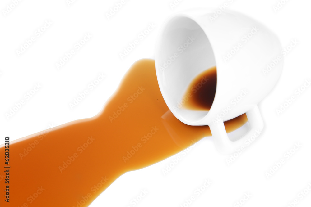 Overturned cup of coffee isolated on white Stock Photo | Adobe Stock