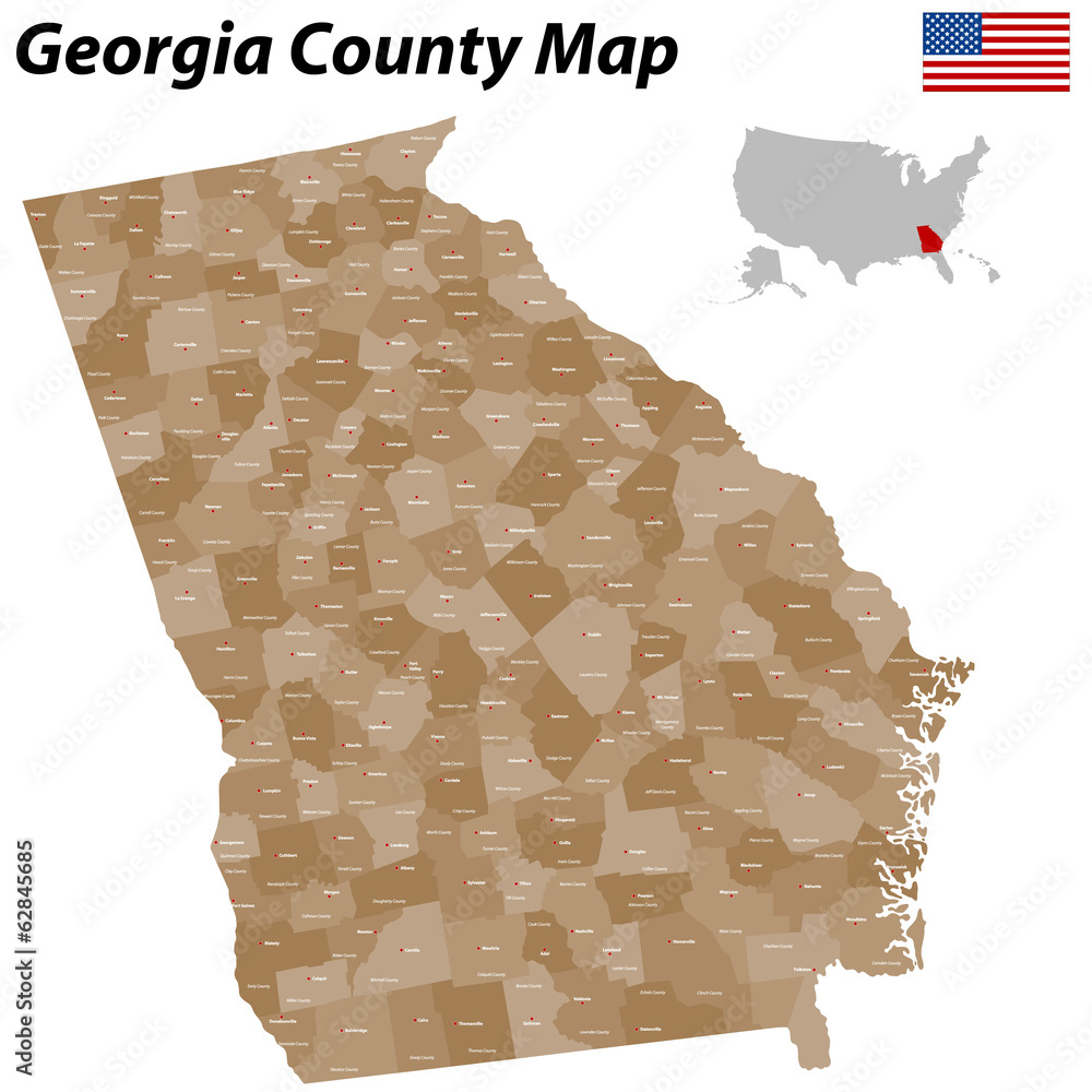 Georgia County Map Stock Vector | Adobe Stock
