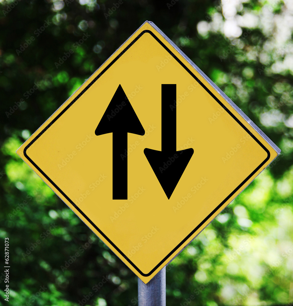 Yellow label with two way arrows pictogram Stock Photo | Adobe Stock