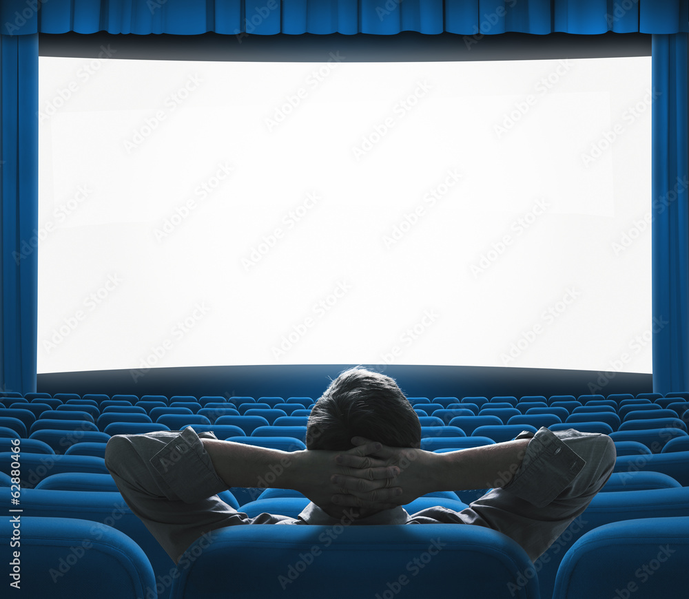 Exclusive movie preview on big screen. Blue VIP cinema auditoriu Stock ...