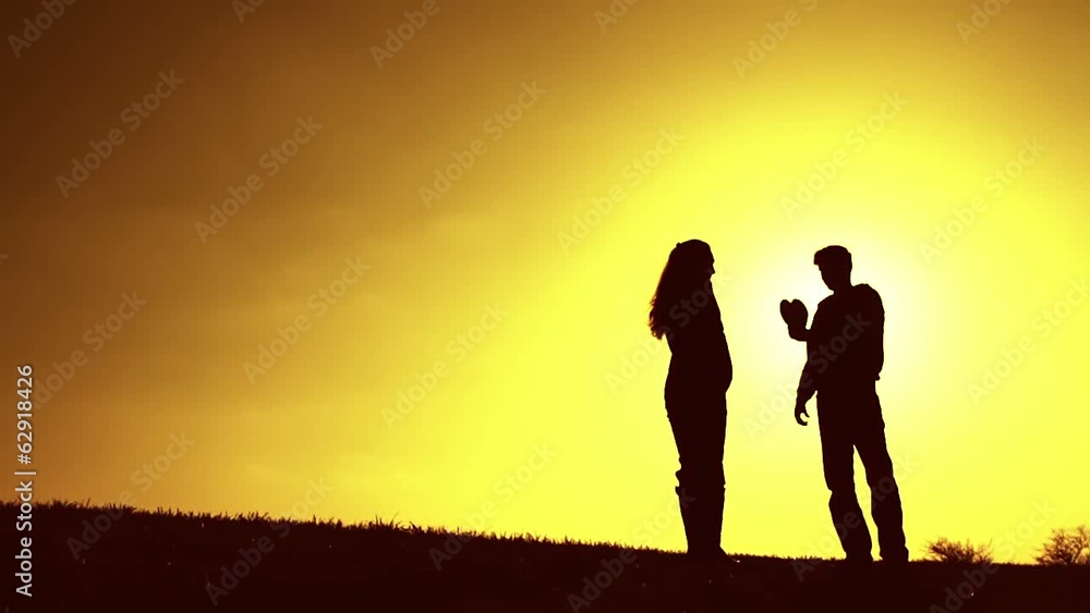 Woman Receiving Love Concept Young Couple Silhouette Stock Video ...