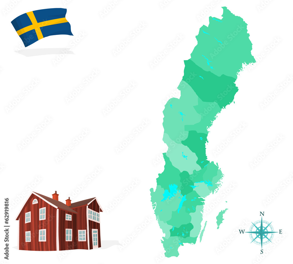 Map of Sweden, provinces and regions Stock Vector | Adobe Stock
