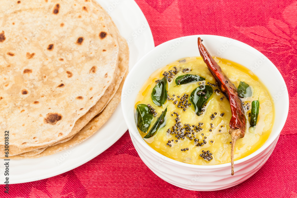 Indian Dal Fry and Chapati Stock Photo | Adobe Stock