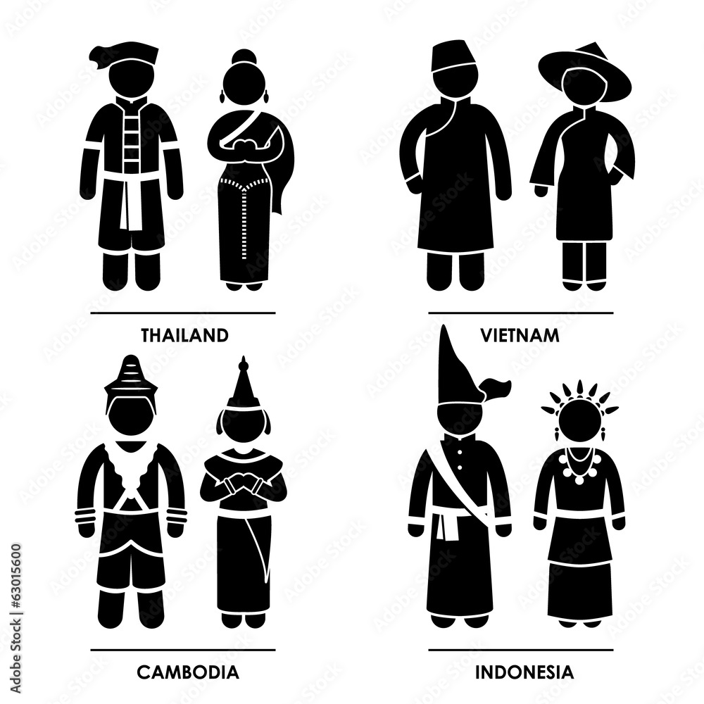 Southeast Asia National Traditional Costume Dress Clothing Stock Vector ...