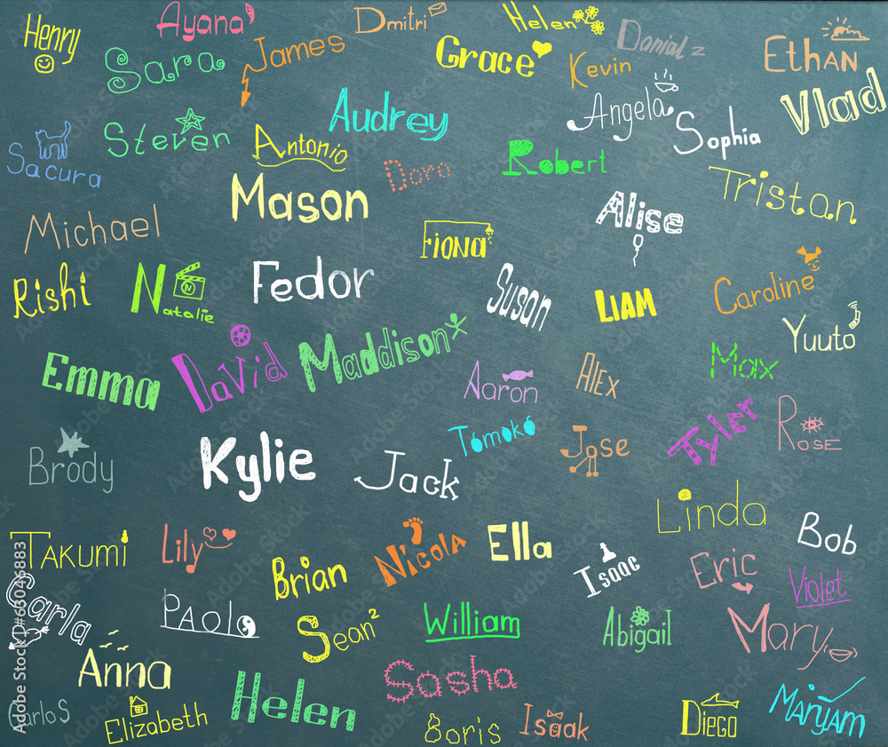 The names and pictures of children at school board Stock Illustration ...