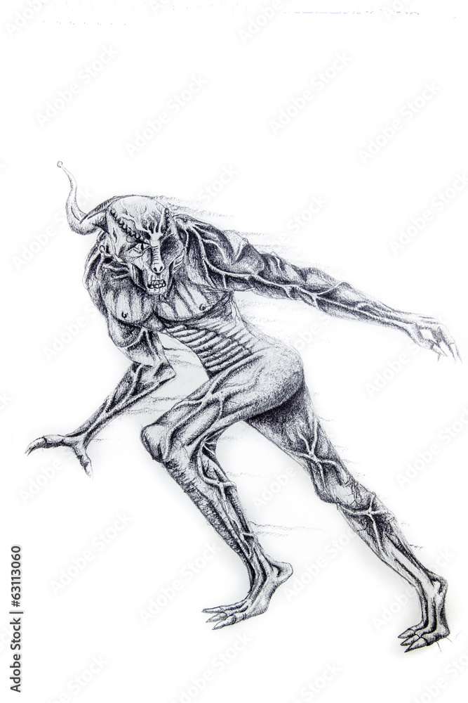 Alien monster, Tattoo sketch illustration Stock Illustration | Adobe Stock