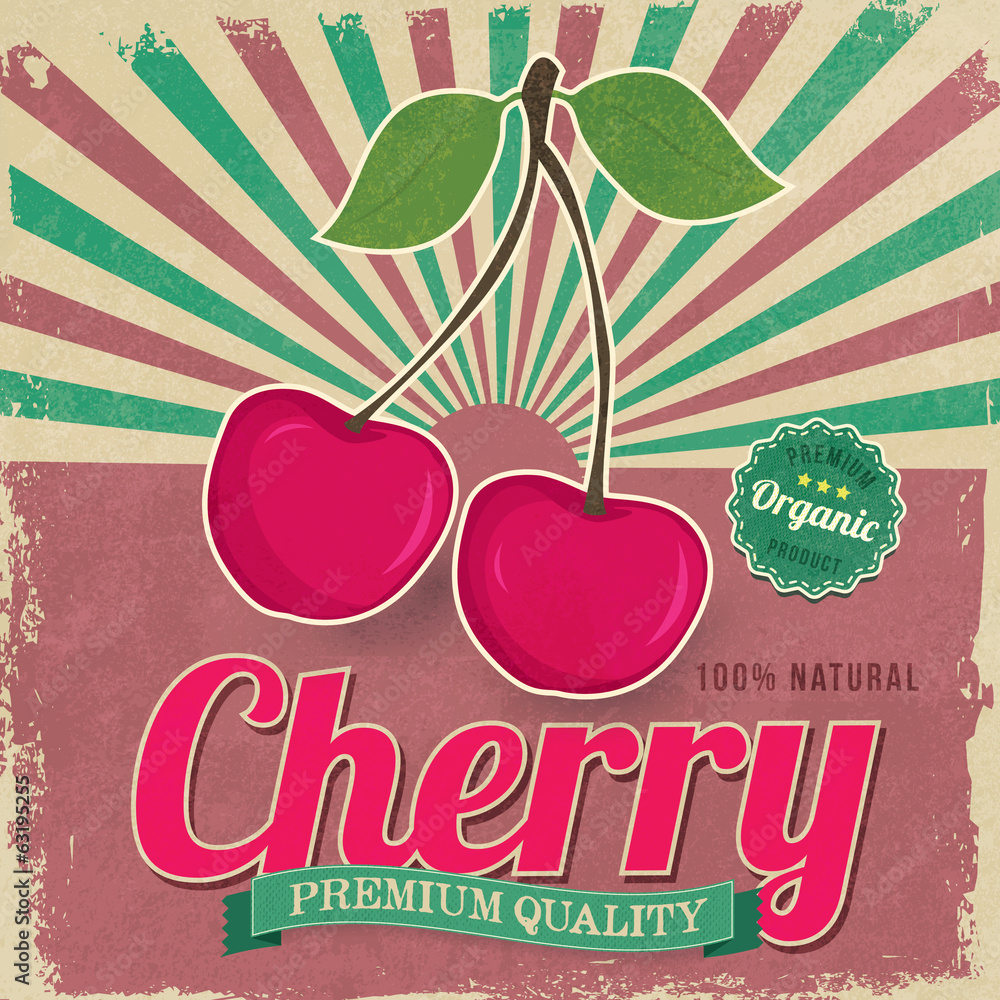 Colorful vintage Cherry label poster vector illustration Stock Vector ...