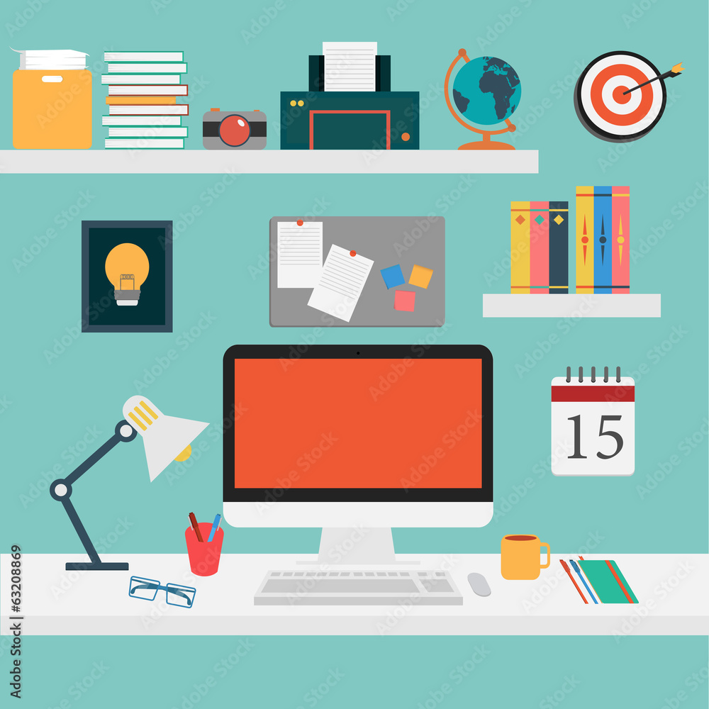 Vector of Office set for work . Stock Vector | Adobe Stock