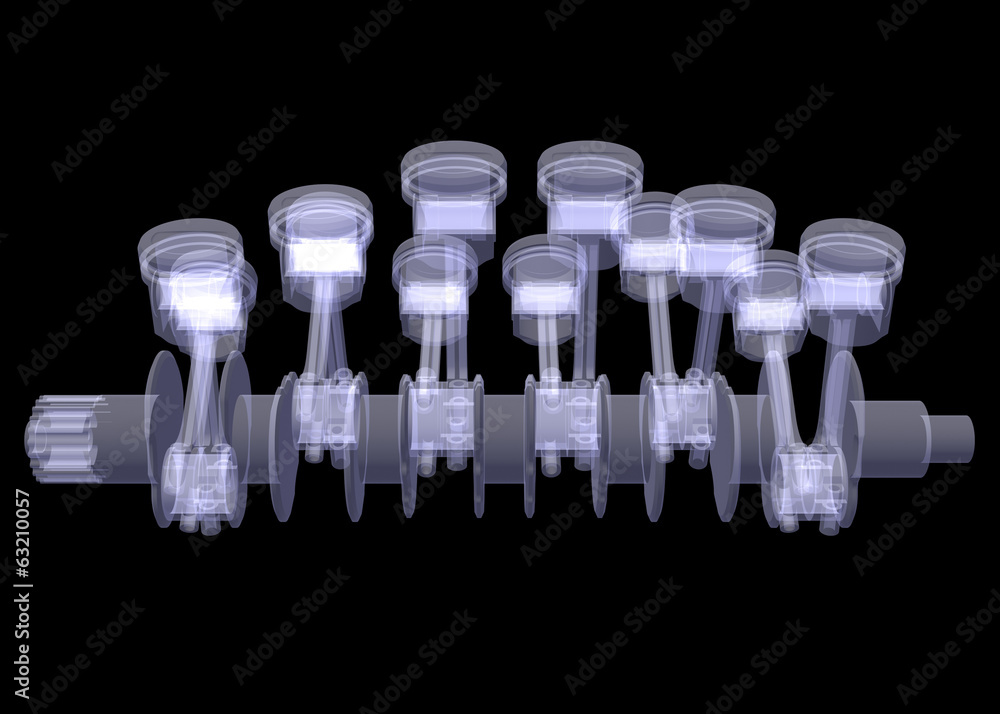 Crankshaft and pistons. X-ray Stock Illustration | Adobe Stock