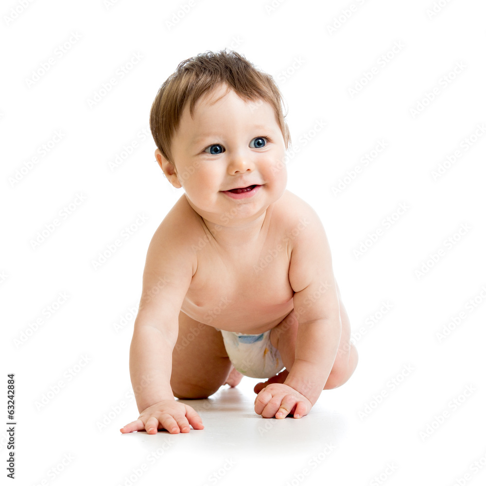 smiling crawling baby isolated on white background Stock Photo | Adobe ...