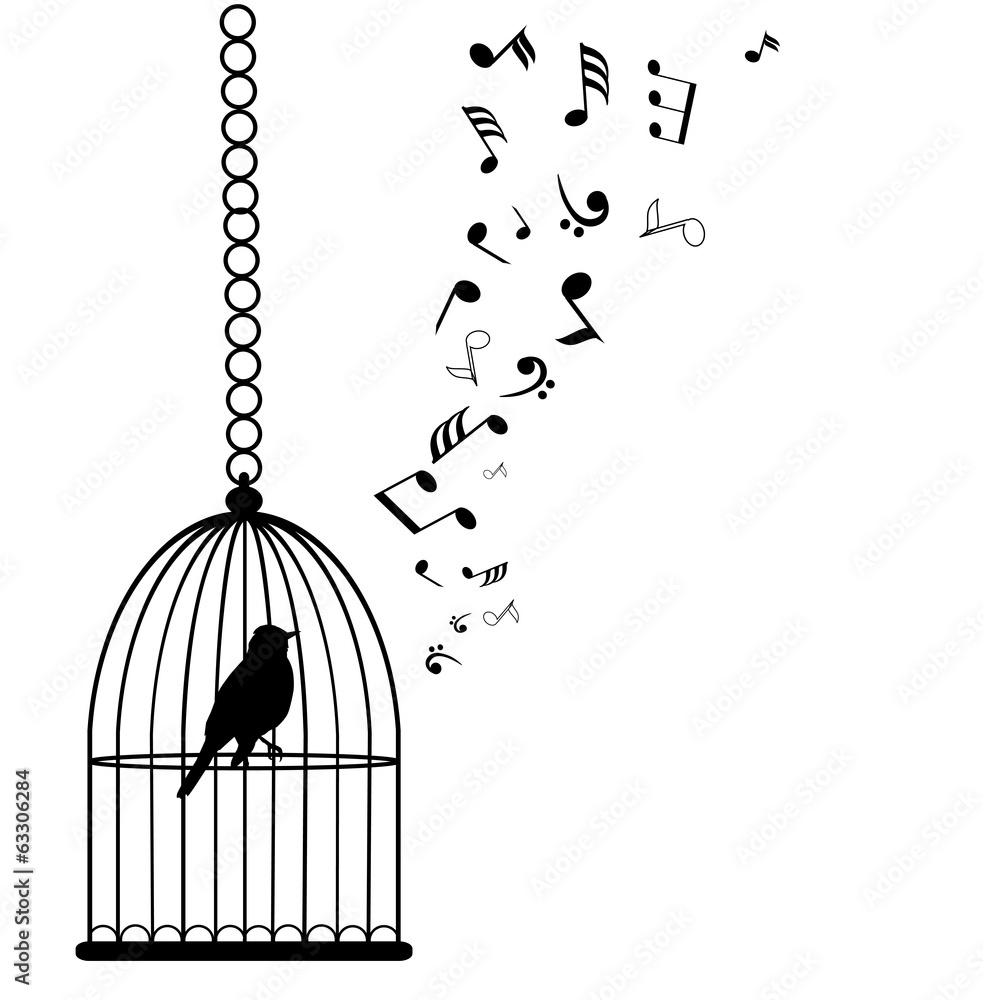 vector birds in cage with musical notes Stock Vector | Adobe Stock