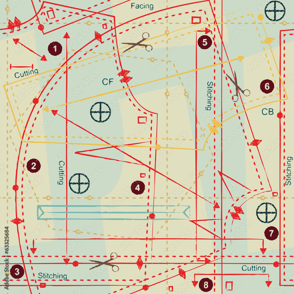 Stylized vector retro sewing seamless pattern background Stock Vector ...