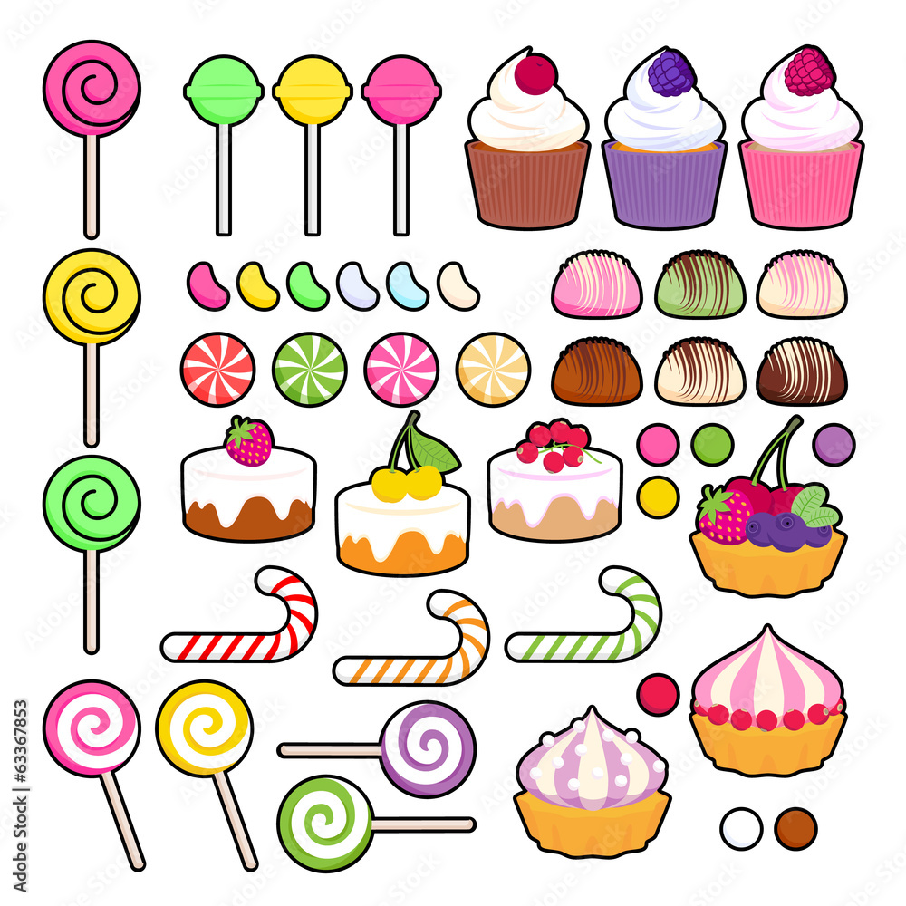 Set of vector sweets (candies) in simplified style Stock Vector | Adobe ...
