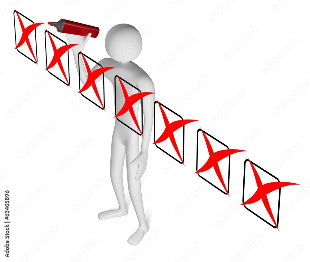 3d man with marker drawing x in checklist Stock Illustration | Adobe Stock