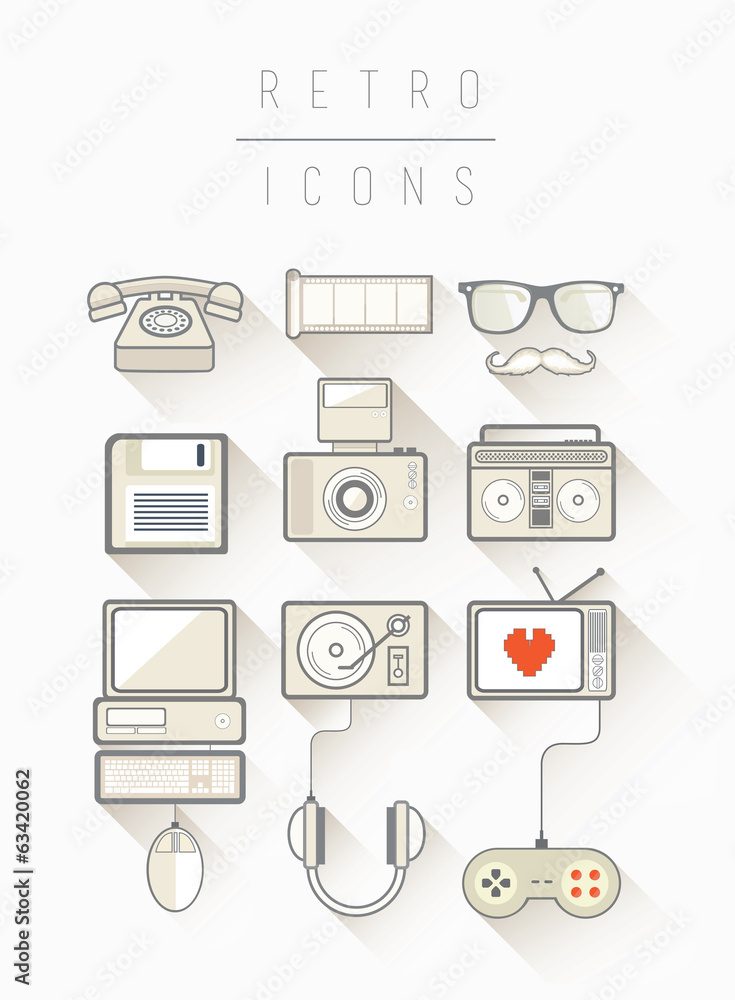 Retro icons vector in simple cool style Stock Vector | Adobe Stock