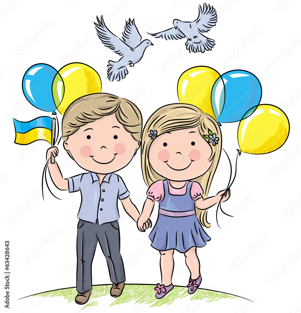 Children with balloons and flag Stock Vector | Adobe Stock