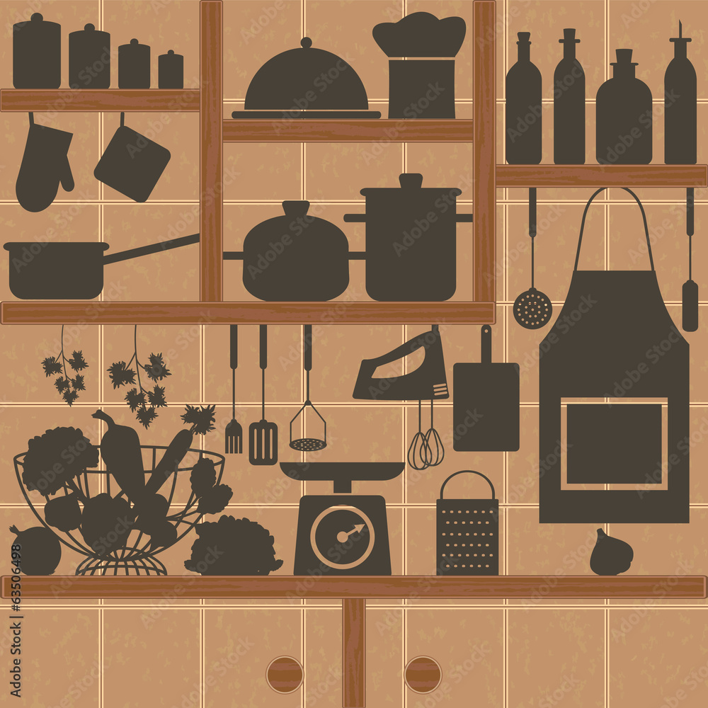 Restaurant and kitchen related symbols on tiled background 2 Stock ...