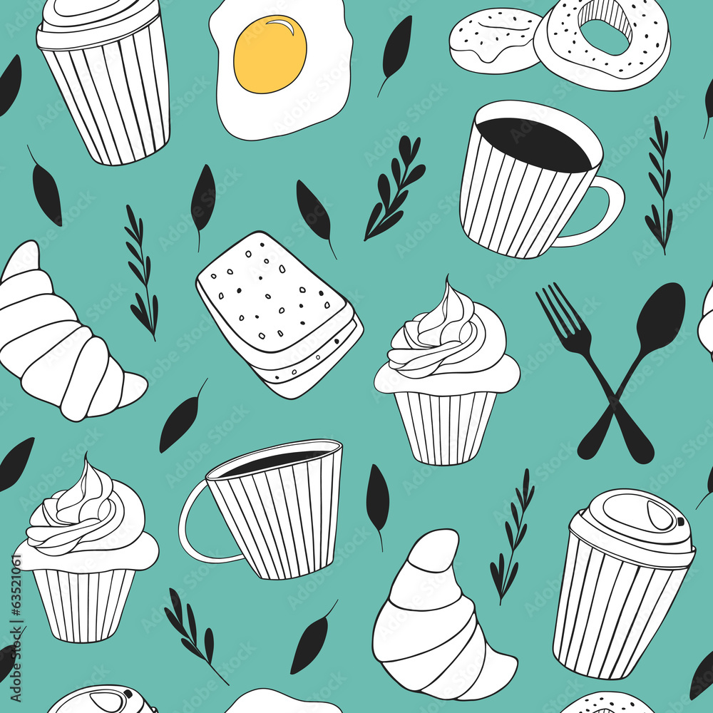 Yummy food background. Cute doodle seamless pattern Stock Vector ...