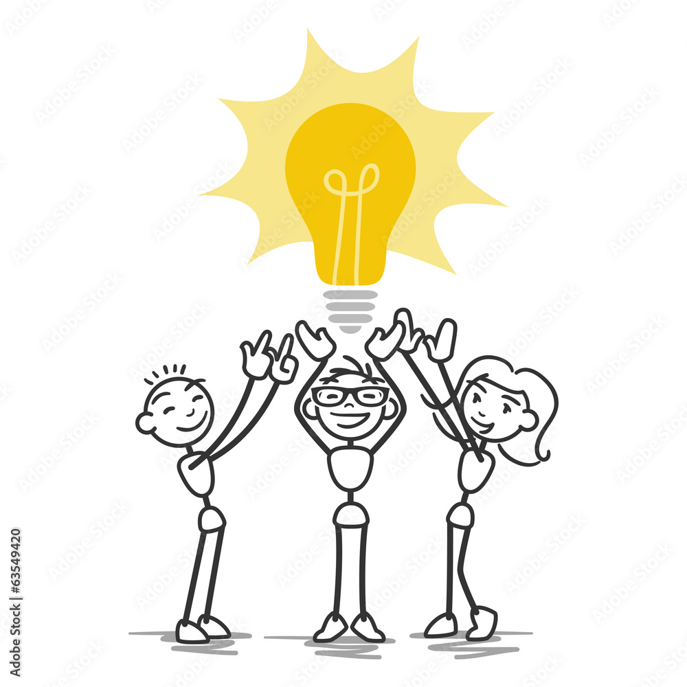 Stick man group collaborating stick figures light bulb teamwork Stock ...