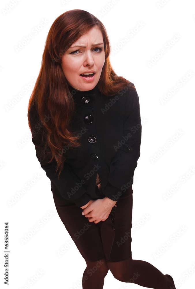 girl sick woman abdominal pain and diarrhea bladder cystitis wan Stock ...