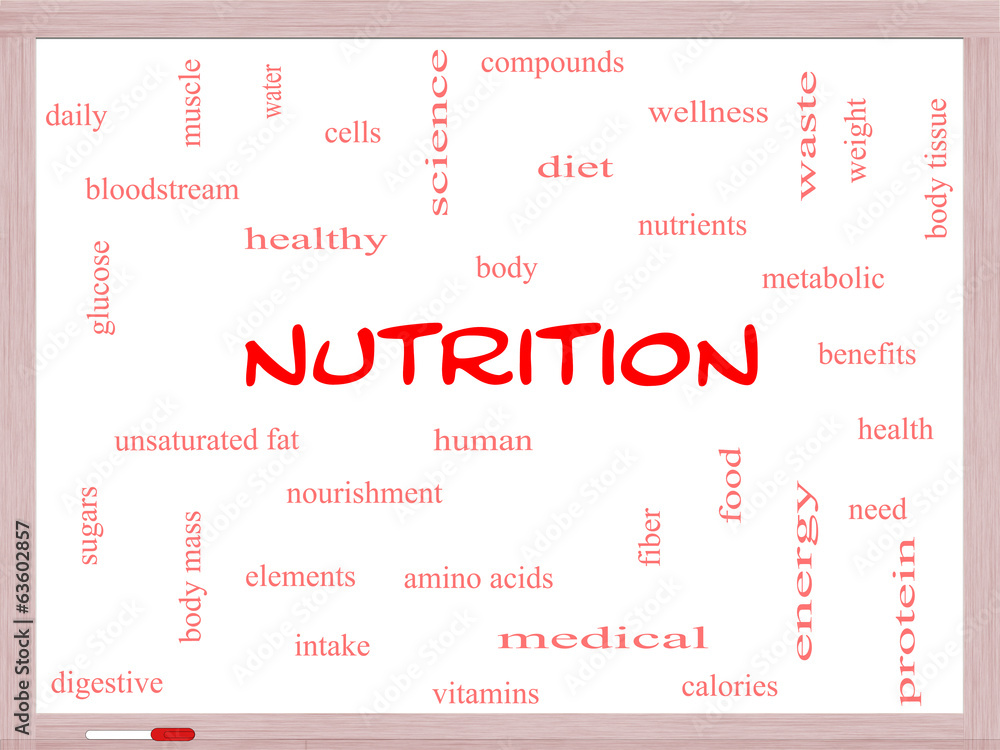 Nutrition Word Cloud Concept on a Whiteboard Stock Photo | Adobe Stock