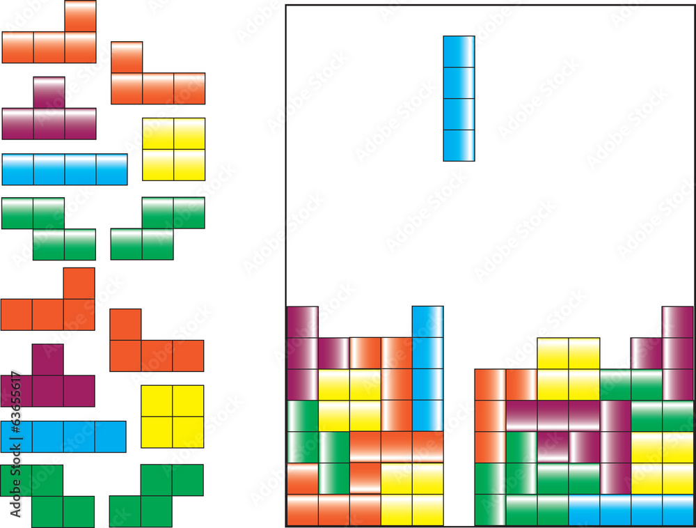 Tetris game and pieces illustrated on white vector de Stock | Adobe Stock