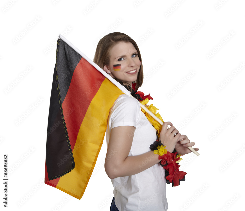 Attractive woman shows german flag and smiles Stock Photo | Adobe Stock